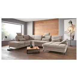 Wohnlandschaft OTTO HOME "Costello U-Form, B: 363 cm mit Sitztiefen-, Armteilverstellung &", beige (sand), B:363cm H:89cm T:223cm, 100% Polyester;Samtoptik (100% Polyester), Sofas, Wohnlandschaft, 3 Nierenkissen, optional Bettfunktion & Bettkasten, Topseller