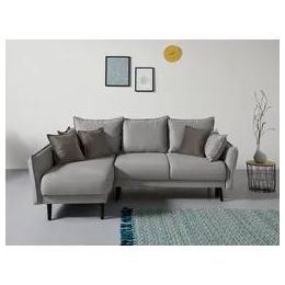 Ecksofa Home Affaire "Asra L-Form, B: 240 cm", grau (grau, anthrazit), B:240cm H:95cm T:170cm, 100% Polyester, Sofas, Ecksofa, Bettfunktion, Bettkasten, Taschen & 3 Zierkissen, Federkern