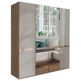 Kleiderschrank Wiemann "Barcelona", wei&szlig; (bianco, eiche nachbildung, glas champagner, kristallspiegel), B:197,3cm H:236cm T:58cm, Floatglas, Holzwerkstoff, Schr&auml;nke, Kleiderschrank, mit Spiegelfront und schmaler Bauchbinde
