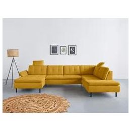 Wohnlandschaft Home Affaire "Birkholm U-Form", gelb (mustard), B:347cm H:83cm T:226cm, 98% Polyester 2% Polyamid, Sofas, Wohnlandschaft, Armlehnverstellung, auch in Easy Clean Bezug - mit Wasser zu reinigen