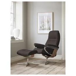 Relaxsessel stressless "Sunrise", braun (chocolate paloma), B:79cm H:103cm T:73cm, Leder PALOMA: PALOMA ist ein durchgef&auml;rbtes Semianilin-M&ouml;belleder mit nat&uuml;rlicher Narbung., Sessel, Relaxsessel, mit Cross Base, Gr&ouml;&szlig;e S, M & L, Holzakzent Eiche