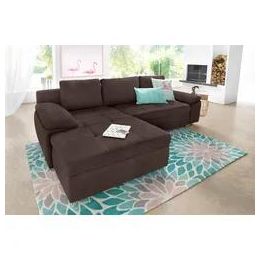 Ecksofa Home Affaire "Labene L-Form", braun (dunkelbraun), B:270cm H:82cm T:90cm, Struktur fein (95% Polyester, 5% Polyamid);Luxus-Microfaser ALTARA NUBUCK (100% Polyester);Kunstleder SOFTLUX / Struktur (100% Polyester);Struktur (100% Polyester);Flachgewebe (95% Polyester, 5% Polyamid), Sofas, Ecksofa, wahlweise mit Bettfunktion und Bettkasten, auch als XXL-Variante