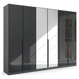 Dreht&uuml;renschrank Rauch "Kleiderschrank Schrank Garderobe Ankleide MODERN BY QUADRA SPIN", grau (graumetallic, glas basalt), B:271cm H:210cm T:54cm, Holzwerkstoff, Schr&auml;nke, Dreht&uuml;renschrank, mit Spiegel und hochwertiger Glasfront, Stangengriff MADE IN GERMANY
