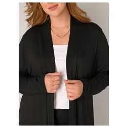 Longstrickjacke Base Level Curvy "Ayla long", Damen, Gr. 46, schwarz, Strick, Obermaterial: 94% Viskose, 6% Elasthan, unifarben, figurumspielend knieumspielend, eingesetzt abgesteppt, Strickjacken Longstrickjacke, Figurumspielende, weiche Strickqualit&auml;t