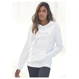 Kapuzensweatshirt BENCH. LOUNGEWEAR, Damen, Gr. 44/46, beige (ecru), Interlock, Obermaterial: 100% Baumwolle, unifarben, Basic, bequem, B&uuml;ndchen, Sweatshirts, mit gl&auml;nzender Logostickerei, Loungeanzug, Hoodie