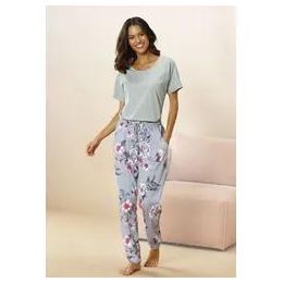 Pyjama Vivance DREAMS, Damen, Gr. 48/50, gr&uuml;n (mint, grau), Single Jersey, Obermaterial: 100% Baumwolle, gebl&uuml;mt, Basic, bequem lang, Rundhals, angeschnitten, Homewear-Sets Pyjama, mit Blumendruck