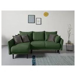 Ecksofa Home Affaire "Asra L-Form, B: 240 cm", gr&uuml;n (flaschengr&uuml;n, olivegr&uuml;n), B:240cm H:95cm T:170cm, 100% Polyester, Sofas, Ecksofa, Bettfunktion, Bettkasten, Taschen & 3 Zierkissen, Federkern