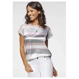 Shirtbluse Laura Scott, Damen, Gr. 44, grau (rose, anthrazit, gestreift), Satin, Obermaterial: 100% Polyester. R&uuml;ckenteil: 95% Viskose, 5% Elasthan, gestreift, gl&auml;nzend, mehrfarbig, figurumspielend h&uuml;ftbedeckend, Rundhals, angeschnitten, Blusen, in modischem Streifen-Design