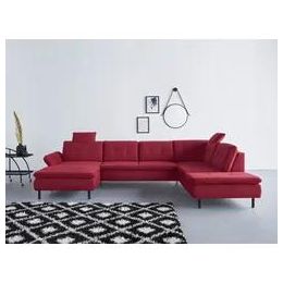 Wohnlandschaft Home Affaire "Birkholm U-Form", rot (bordeaux), B:347cm H:83cm T:226cm, 100% Polyester, Sofas, Wohnlandschaft, Armlehnverstellung, auch in Easy Clean Bezug - mit Wasser zu reinigen