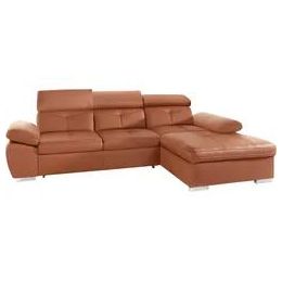 Ecksofa exxpo - SOFA FASHION "Spring, super bequem, mit Armteil- und Kopfteilfunktion", braun (cognac), B:284cm H:81cm T:181cm, Luxus-Microfaser (100% Polyester);Struktur (100% Polyester);NaturLEDER (echtes Rindsleder) in Sitz und R&uuml;cken. Korpus in passendem Kunstleder SOFTLUX bezogen, Sofas, Ecksofa, L-Form, wahlweise mit Bettfunktion und Bettkasten