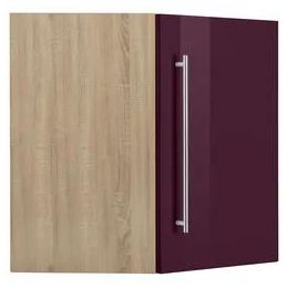 Eckh&auml;ngeschrank KOCHSTATION "KS-Samos", lila (aubergine hochglanz, eiche sonoma), B:60cm H:57cm T:34cm, Schr&auml;nke, Eckh&auml;ngeschrank, mit Metallgriff