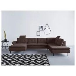 Wohnlandschaft Home Affaire "Birkholm U-Form", braun (dunkelbraun), B:347cm H:83cm T:226cm, 100% Polyester, Sofas, Wohnlandschaft, Armlehnverstellung, auch in Easy Clean Bezug - mit Wasser zu reinigen