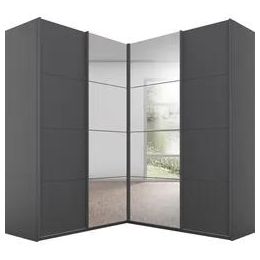 Schwebet&uuml;renschrank Rauch "Schrank Garderobe Eckkleiderschrank QUADRA Front in Dekor/Hochglanz", grau (graumetallic), B:181cm H:210cm T:187cm, Holzwerkstoff, Schr&auml;nke, Schwebet&uuml;renschrank, gro&szlig;er Eckschrank mit viel Stauraum, Ma&szlig; 181x187 cm MADE IN GERMANY