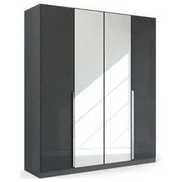 Dreht&uuml;renschrank Rauch "Kleiderschrank Schrank Garderobe Ankleide GLAMOUR BY QUADRA SPIN", grau (graumetallic, hochglanz effektgrau), B:181cm H:210cm T:54cm, Holzwerkstoff, Schr&auml;nke, Dreht&uuml;renschrank, mit Spiegel und Hochglanz-Front, Stangengriff MADE IN GERMANY