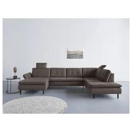 Wohnlandschaft Home Affaire "Birkholm U-Form", grau (anthrazit), B:347cm H:83cm T:226cm, 100% Polyester, Sofas, Wohnlandschaft, Armlehnverstellung, auch in Easy Clean Bezug - mit Wasser zu reinigen
