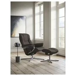 Relaxsessel stressless "Mayfair", braun (braun batick), B:83cm H:102cm T:74cm, Leder BATICK: BATICK ist ein leicht korrigiertes, durchgef&auml;rbtes und genarbtes M&ouml;belleder, bei dem die meisten Unebenheiten und Spuren in der Regel entfernt wurden., Sessel, Relaxsessel, mit Hocker, mit Cross Base, Gr&ouml;&szlig;e S, M & L, Holzakzent Wenge