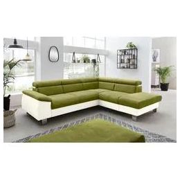 Ecksofa COTTA "Komaris L-Form, B: 249 cm", beige (creme, gr&uuml;n), B:249cm H:72cm T:100cm, Microfaser PRIMABELLE (100% Polyester);Kunstleder SOFTLUX;Feinstruktur (100% Polyester);Kunstleder SOFTLUX/Struktur (100% Polyester);NaturLEDER, Sofas, Ecksofa, mit Kopfteilverstellung, optional Bettfunktion, Bettkasten & Licht