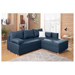 Ecksofa Home Affaire "Italia L-Form, B: 217 cm", blau, B:217cm H:80cm T:182cm, Struktur fein (100% Polyester);Microfaser PRIMABELLE(100% Polyester);Samtoptik (100% Polyester), Sofas, Ecksofa, Bettfunktion, Bettkasten & 1 Zierkissen, Federkern