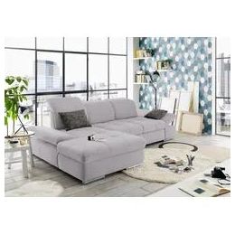 Ecksofa "SO4100 V", silber, B:284cm H:80cm T:190cm, SET ONE BY Musterring, Sofas, Ecksofa, mit verstellbaren Kopfteilen, wahlweise mit Funktionen, Cord-Bezug