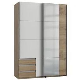 Schwebet&uuml;renschrank wimex "Emden moderner Kleiderschrank mit Spiegel und Schubladen", braun (plankeneiche nachbildung, wei&szlig;), B:135cm H:198cm T:64cm, Schr&auml;nke, Schwebet&uuml;renschrank, Schlafzimmer Schrank Garderobenschrank mit Schwebet&uuml;ren Topseller