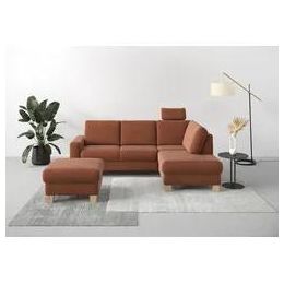 Ecksofa Home Affaire "Summer L-Form", rosa (kupfer), B:236cm H:91cm T:170cm, 95% Polyester, 5% Polyamid, Sofas, Ecksofa, mit Ottomane, wahlweise mit Bettfunktion und Bettkasten, Cord-Bezug