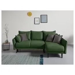 Ecksofa Home Affaire "Asra L-Form, B: 240 cm", gr&uuml;n (flaschengr&uuml;n, olivegr&uuml;n), B:240cm H:95cm T:170cm, 100% Polyester, Sofas, Ecksofa, Bettfunktion, Bettkasten, Taschen & 3 Zierkissen, Federkern