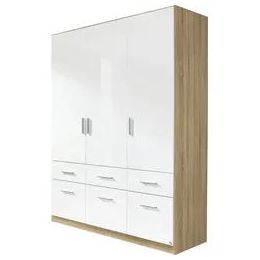 Dreht&uuml;renschrank Rauch "Kleiderschrank Schrank Garderobe Schlafzimmerschrank CELLE", wei&szlig; (eiche sonoma, hochglanz wei&szlig;, griffe alu), B:136cm H:210cm T:54cm, Holzwerkstoff, Schr&auml;nke, Dreht&uuml;renschrank, in 4 Breiten und 2 H&ouml;hen, optional mit Schubk&auml;sten MADE IN GERMANY
