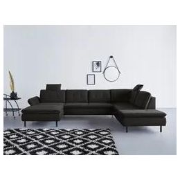 Wohnlandschaft Home Affaire "Birkholm U-Form", schwarz, B:347cm H:83cm T:226cm, 100% Polyester, Sofas, Wohnlandschaft, Armlehnverstellung, auch in Easy Clean Bezug - mit Wasser zu reinigen