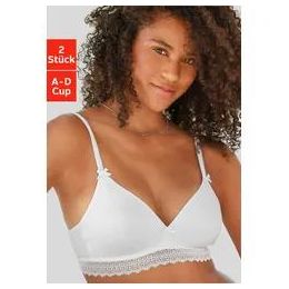 Bralette-BH Petite Fleur, Damen, Gr. 95, Cup D, schwarz-wei&szlig; (wei&szlig;, schwarz), Jersey, Obermaterial: 80% Baumwolle, 10% Elasthan, 10% Polyamid, Basic, BHs BH BH-Set Bralette B&uuml;gelloser-BH, ohne B&uuml;gel mit Spitzenband, aus weicher Baumwolle, Basic Dessous