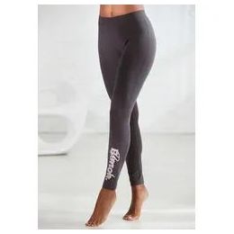 Leggings BENCH. LOUNGEWEAR, Damen, Gr. 32/34, N-Gr, grau (stone), Obermaterial: 95% Baumwolle, 5% Elasthan, bedruckt, bestickt, unifarben, Basic, figurbetont lang, Hosen Leggings, mit Stickerei und Druck, Loungewear
