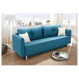 Schlafsofa Home Affaire "Scandic, B: 219 cm, Liegel. 137x195 cm", blau (petrol), B:225cm H:93cm T:86cm, Zierkissen: 100% Polyester;Struktur ( 100% Polyester), Sofas, Schlafsofa, Bettfunktion, Bettkasten & 2 Zierkissen, Federkern