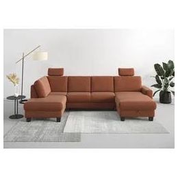 Wohnlandschaft Home Affaire "Summer U-Form", rosa (kupfer), B:314cm H:91cm T:170cm, 95% Polyester, 5% Polyamid, Sofas, Wohnlandschaft, mit oder ohne Bettfunktion und Bettkasten, wengefarbene Holzf&uuml;&szlig;e
