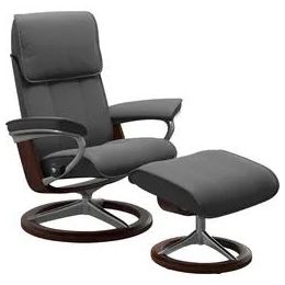Relaxsessel stressless "Admiral", grau (grau batick), B:84cm H:100cm T:73cm, Leder BATICK: BATICK ist ein leicht korrigiertes, durchgef&auml;rbtes und genarbtes M&ouml;belleder, bei dem die meisten Unebenheiten und Spuren in der Regel entfernt wurden., Sessel, Relaxsessel, mit Signature Base, Gr&ouml;&szlig;e M & L, Gestell Braun