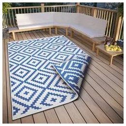 Teppich OTTO HOME "Ronda Wendeteppich" Gr. 3, blau (blau, creme), B:120cm H:5mm L:170cm, Kunstfaser, Teppiche, Teppich, Sisal-Optik, Flachgewebe, In- und Outdoor, geometrisches Boho Design