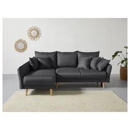 Ecksofa Home Affaire "Granbo L-Form, B: 240 cm", grau (anthrazit), B:240cm H:95cm T:170cm, 100% Polyester, Sofas, Ecksofa, Bettfunktion, Bettkasten, Taschen & 5 Zierkissen, Federkern