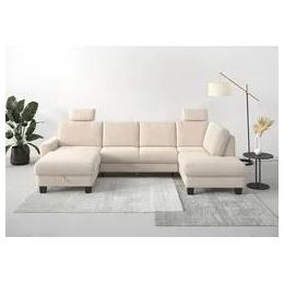 Wohnlandschaft Home Affaire "Summer U-Form", beige (creme), B:314cm H:91cm T:170cm, 100% Polyester, Sofas, Wohnlandschaft, mit oder ohne Bettfunktion und Bettkasten, wengefarbene Holzf&uuml;&szlig;e