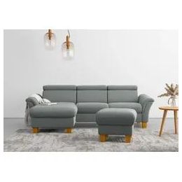 Ecksofa Home Affaire "Lindgren L-Form", grau, B:258cm H:84cm T:169cm, 100% Polyester, Sofas, Ecksofa, wahlweise mit Bett mit klappbaren Rollen, Kasten und Kopfverstellung