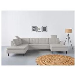 Wohnlandschaft Home Affaire "Birkholm U-Form", silber, B:347cm H:83cm T:226cm, 98% Polyester 2% Polyamid, Sofas, Wohnlandschaft, Armlehnverstellung, auch in Easy Clean Bezug - mit Wasser zu reinigen
