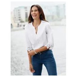 Schlupfbluse Inspirationen, Damen, Gr. 48, wei&szlig;, 50% Baumwolle, 50% Polyester, Spitze:100% Baumwolle, unifarben, Rundhals, Blusen Schlupfbluse