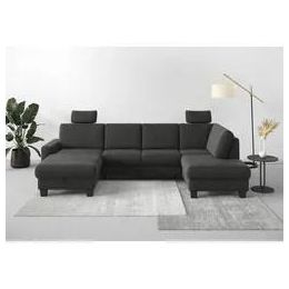 Wohnlandschaft Home Affaire "Summer U-Form", grau (anthrazit), B:314cm H:91cm T:170cm, 95% Polyester, 5% Polyamid, Sofas, Wohnlandschaft, mit oder ohne Bettfunktion und Bettkasten, wengefarbene Holzf&uuml;&szlig;e