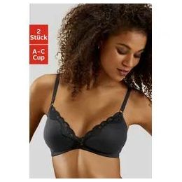 Bralette-BH Petite Fleur, Damen, Gr. 75, Cup A, schwarz (2xschwarz), Spitze, Obermaterial: 90% Baumwolle, 5% Elasthan, 5% Polyamid, BHs BH BH-Set Teenie-BH W&auml;sche, ohne B&uuml;gel aus Baumwolle mit Spitze
