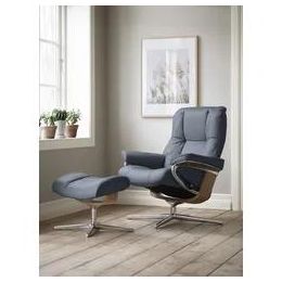Relaxsessel stressless "Mayfair", blau (sparrow blau paloma), B:92cm H:103cm T:79cm, Leder PALOMA: PALOMA ist ein durchgef&auml;rbtes Semianilin-M&ouml;belleder mit nat&uuml;rlicher Narbung., Sessel, Relaxsessel, mit Cross Base, Gr&ouml;&szlig;e S, M & L, Holzakzent Eiche