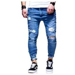 Slim-fit-Jeans behype "Dino", Herren, Gr. 30, L&auml;nge 32, blau, 97% Baumwolle, 3% Elasthan, Jeans Slim-fit-Jeans, mit tollen Used-Elementen