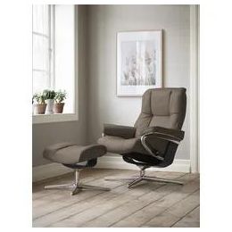 Relaxsessel stressless "Mayfair", braun (mole batick), B:83cm H:102cm T:74cm, Leder BATICK: BATICK ist ein leicht korrigiertes, durchgef&auml;rbtes und genarbtes M&ouml;belleder, bei dem die meisten Unebenheiten und Spuren in der Regel entfernt wurden., Sessel, Relaxsessel, mit Hocker, mit Cross Base, Gr&ouml;&szlig;e S, M & L, Holzakzent Schwarz