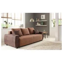 Schlafsofa Home Affaire "Bella, B: 241 cm, Liegefl. 142x194 cm", braun, B:241cm H:90cm T:94cm, Struktur fein/Luxus-Microfaser Vintageoptik (Armlehne) (100%Polyester);Microfaser PRIMABELLE/Luxus-MicrofaserVintageoptik (Armlehne) (100%Polyester), Sofas, Schlafsofa, Bettfunktion, Bettkasten & 2 Zierkissen, Federkern