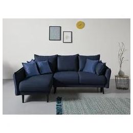 Ecksofa Home Affaire "Asra L-Form, B: 240 cm", blau (marineblau, blau), B:240cm H:95cm T:170cm, 100% Polyester, Sofas, Ecksofa, Bettfunktion, Bettkasten, Taschen & 3 Zierkissen, Federkern