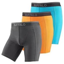 Langer Boxer Buffalo "Boxershorts f&uuml;r Herren", Herren, Gr. L, 3 Stk., bunt (t&uuml;rkis, orange, schwarz), Jersey, Obermaterial: 92% Baumwolle, 8% Elasthan (LYCRA), unifarben, Unterhosen, in langer Form ideal auch f&uuml;r Sport und Trekking