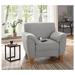 Sessel Home Affaire "Alta", silber, B:101cm H:87cm T:88cm, Struktur ( 100% Polyester);Struktur fein ( 100% Polyester);Luxus-Microfaser (100% Polyester), Sessel, Sessel, mit Federkern und Kontrastnaht, F&uuml;&szlig;e Buche eichefarben