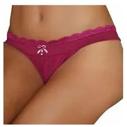 String Lascana "Premium Dessous", Damen, Gr. 40/42, lila (beere), Spitze, Obermaterial: 90% Polyamid, 10% Elasthan, figurbetont, Unterhosen String, aus zarter Spitze mit feiner Zierschleife und Accessoire