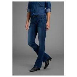 Bootcut-Jeans Arizona "Ultra-Stretch", Damen, Gr. 46, N-Gr, blau (dunkelblau use), Denim/Jeans, Obermaterial: 74% Baumwolle, 24% Polyester, 2% Elasthan, Basic, extraeng lang, Jeans, normale Passform, Baby-Bootcut, Used-Look-Waschung, Topseller
